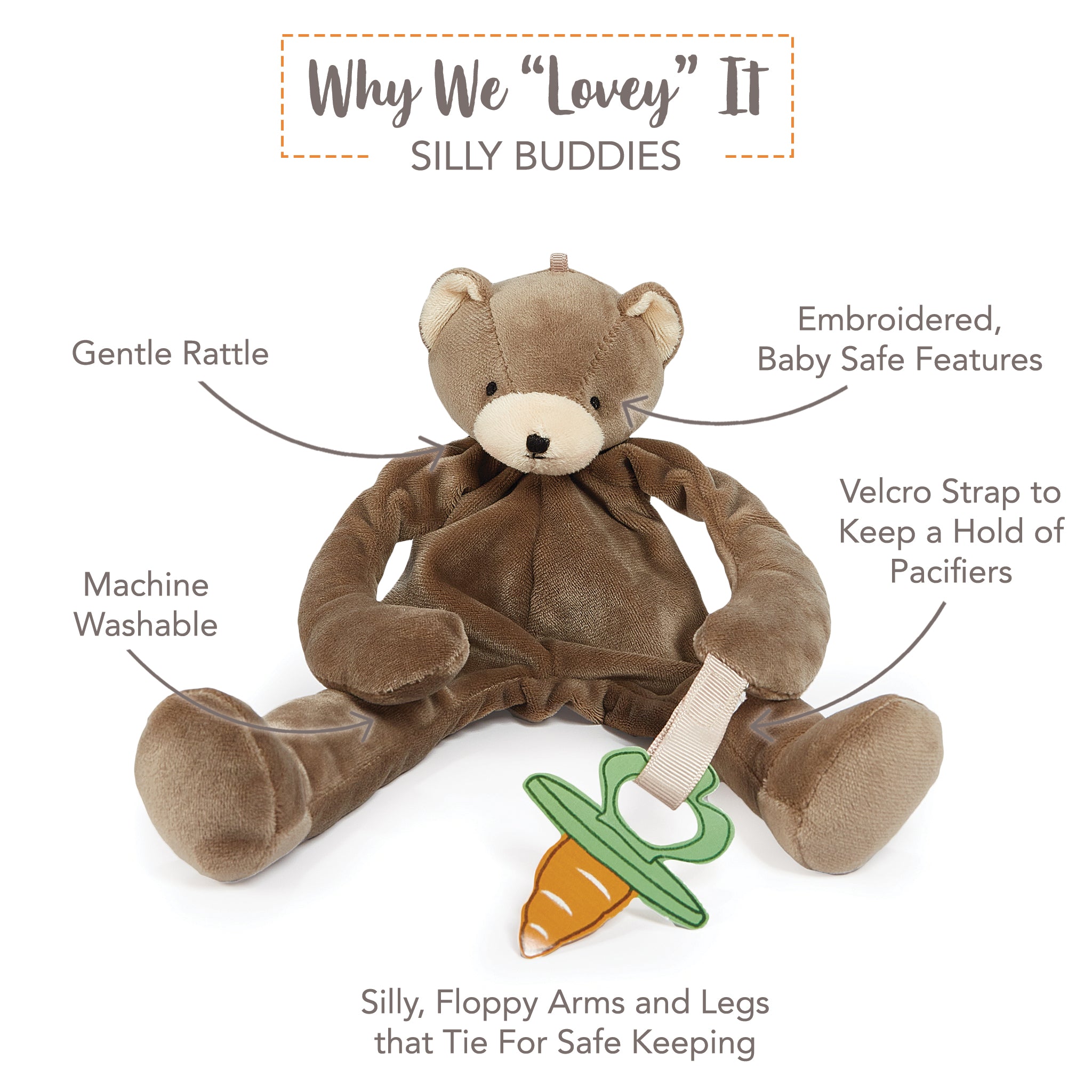 Cubby the Bear Silly Buddy | Baby Pacifier Holder